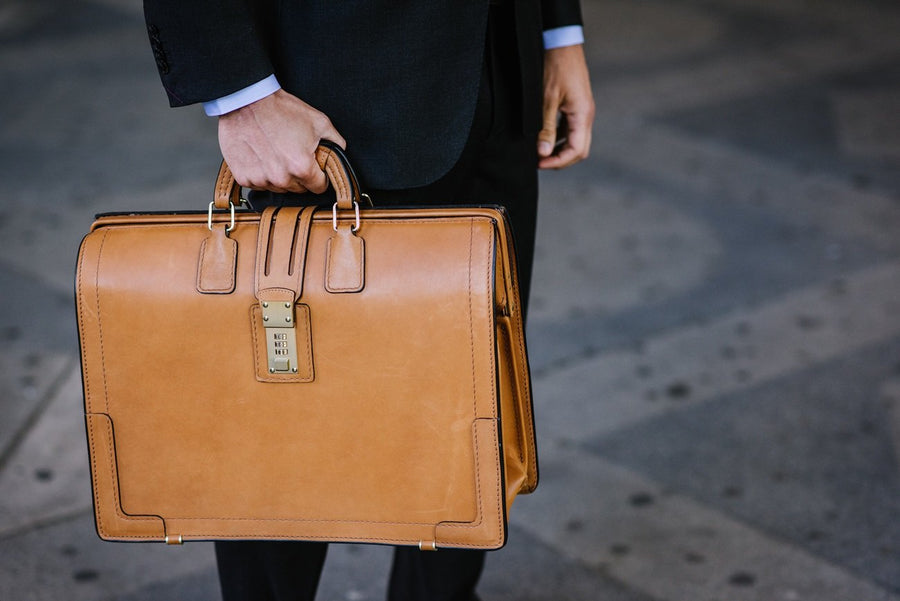The Churchill Handcrafted Classic Leather Briefcase - Fits 17" Laptop ...